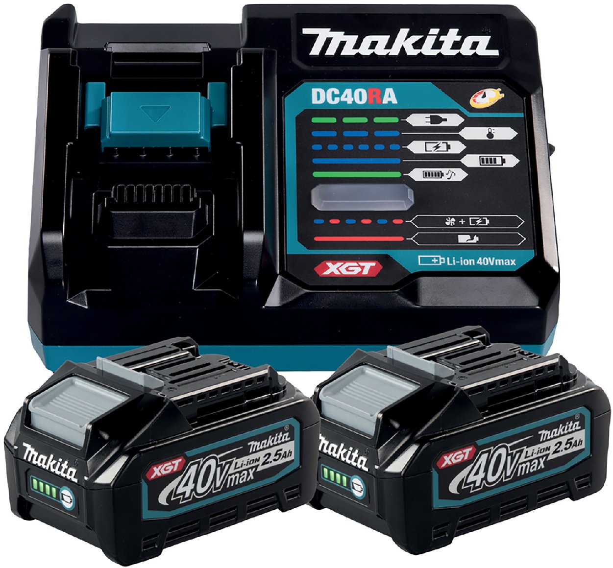 Makita Akku Power Source Kit Li 40V 2,5 Ah mit 2 x Akku BL4025, 2,5 Ah ...